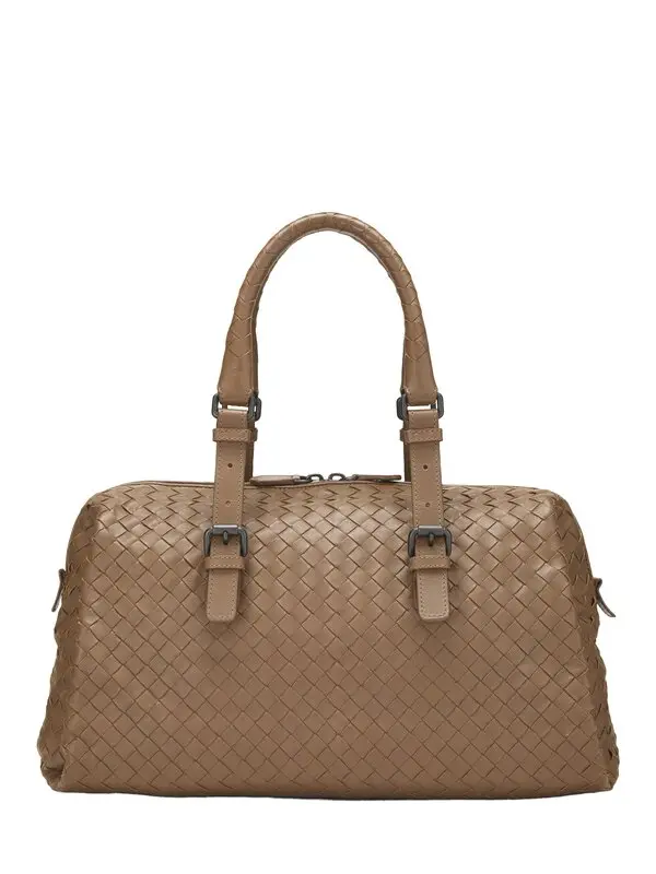 Bottega Veneta Intrecciato Leather Boston Bag - Brown