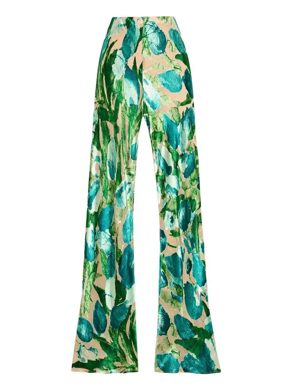 Cult Gaia Stacie Printed Devoré Chiffon Flared Pants - Green