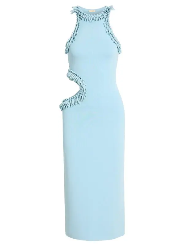Cult Gaia Sophiya Cutout Beaded Stretch-knit Dress - Sky Blue
