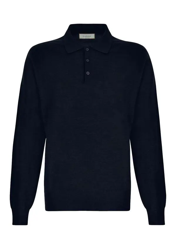 Canali Navy Pure Wool Polo Shirt - Blue