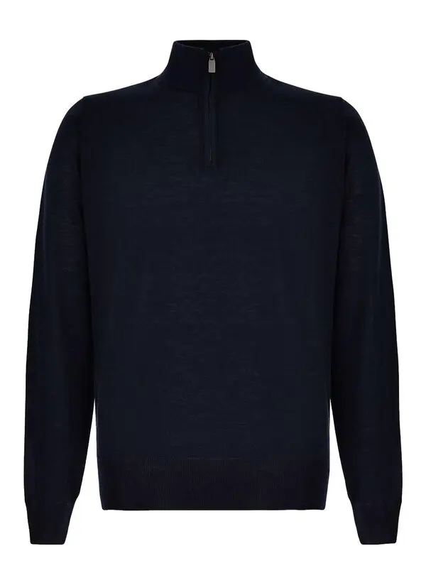 Canali Merino Wool Half-zip Sweater - Blue