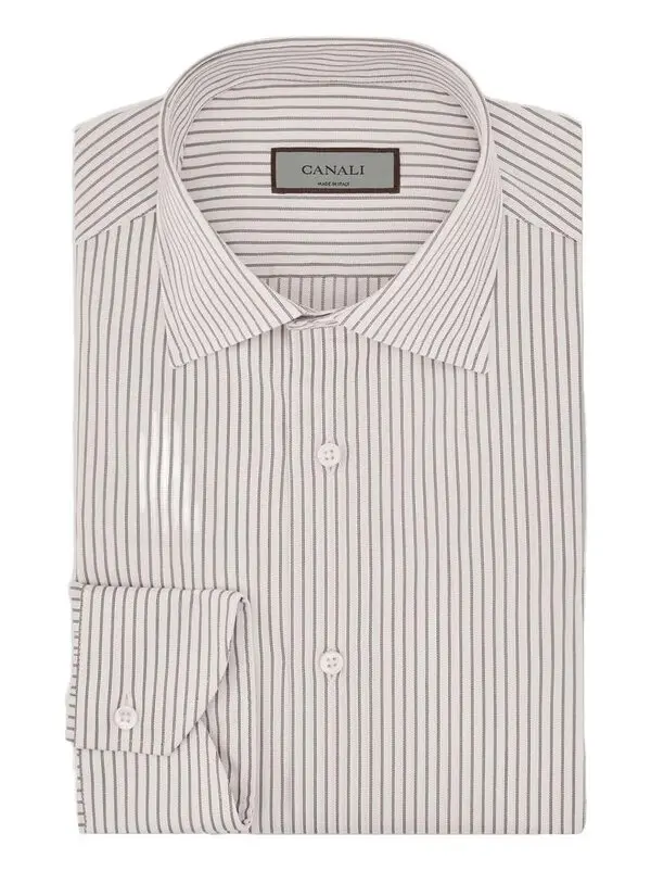 Canali Regular Fit Impeccabile Shirt In And Striped Cotton - White