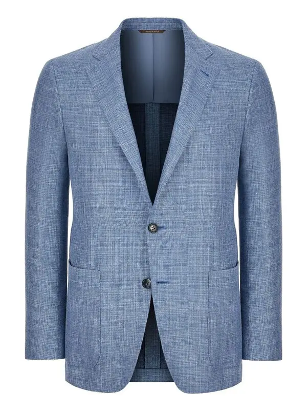 Canali Light Kei Blazer In Wool, Silk And Linen - Blue