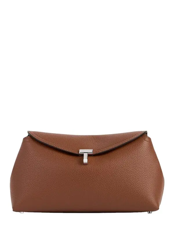TOTEME T-lock Grained-leather Clutch - Brown