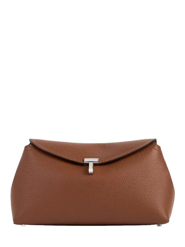 TOTEME T-lock Grained-leather Clutch - Sienna