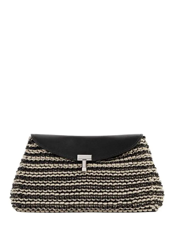 TOTEME Mini T-lock Woven-leather Clutch - Black,sand