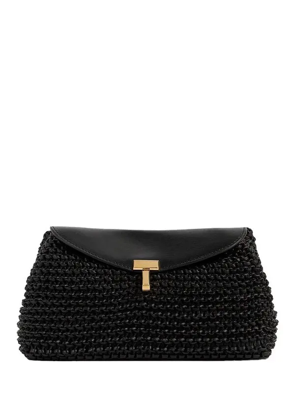 TOTEME Mini T-lock Woven-leather Clutch - Black