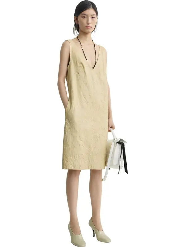 TOTEME Crinkled Leather Dress - Champagne