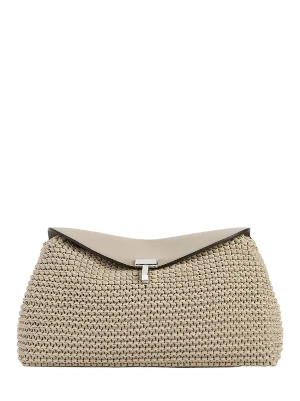 TOTEME T-lock Woven-leather Clutch - Fawn