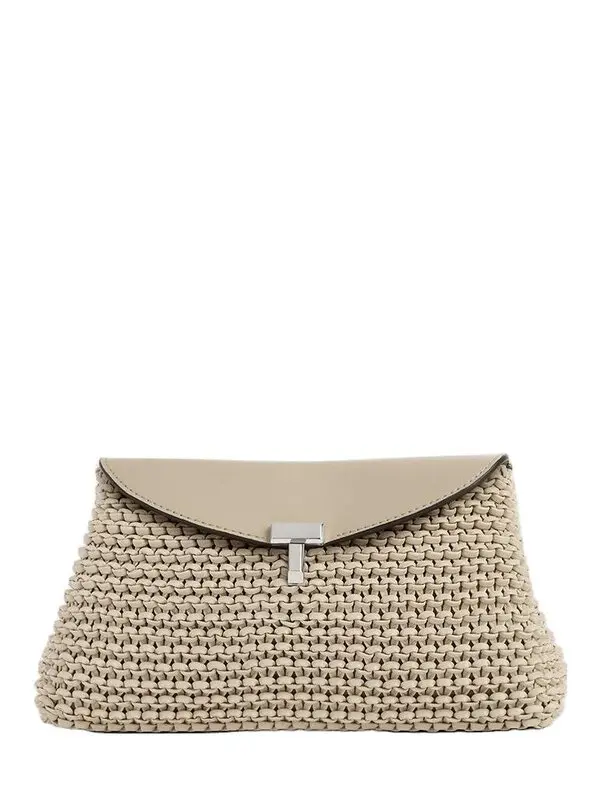 TOTEME Mini T-lock Woven-leather Clutch - Fawn