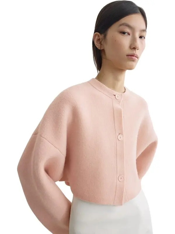 TOTEME Cropped Oversized Wool Cardigan - Flamingo