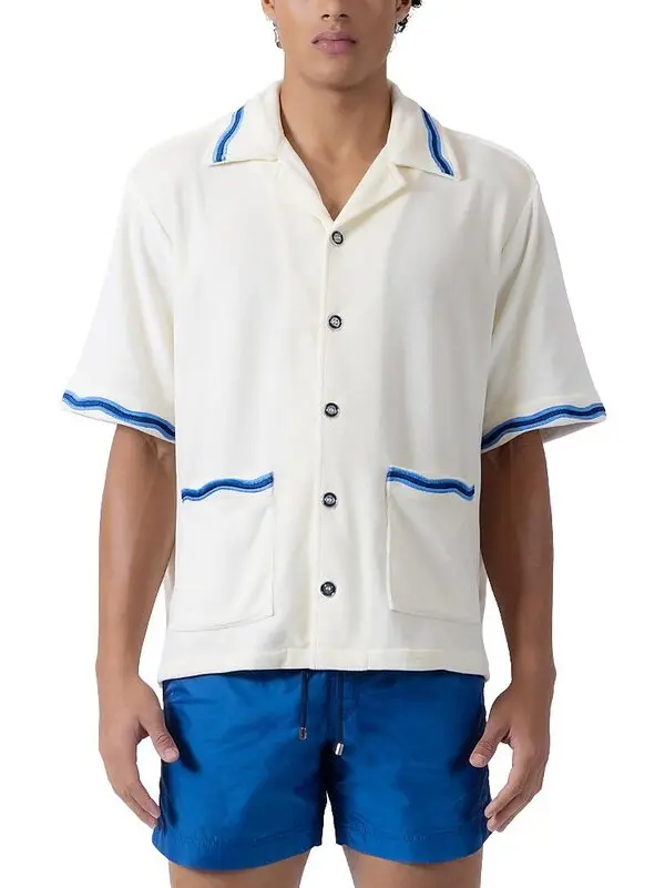 PRINCE & BOND Luka Wave Embroidered Terry Shirt - Off White/ Blue