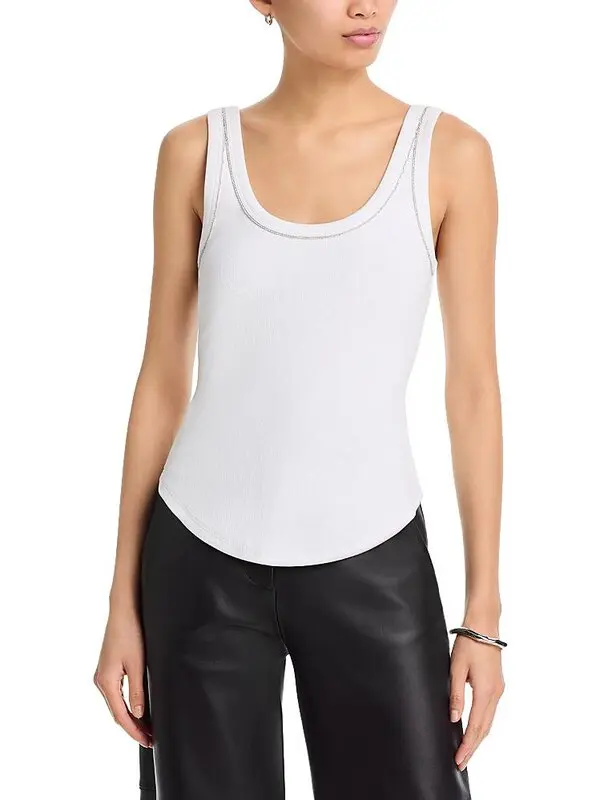 Cinq À Sept Ribbed Tank Top With Embellished Straps - White