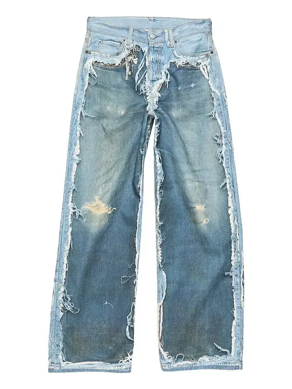 Acne Studios Distressed Wide Leg Jeans - Mid Blue