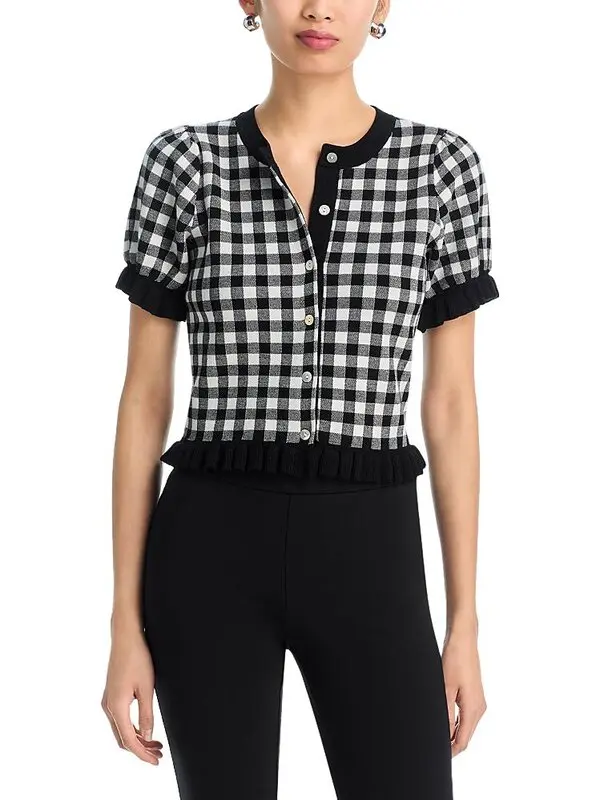Rails Aurora Plaid Ruffle Trim Top - Black Gingham