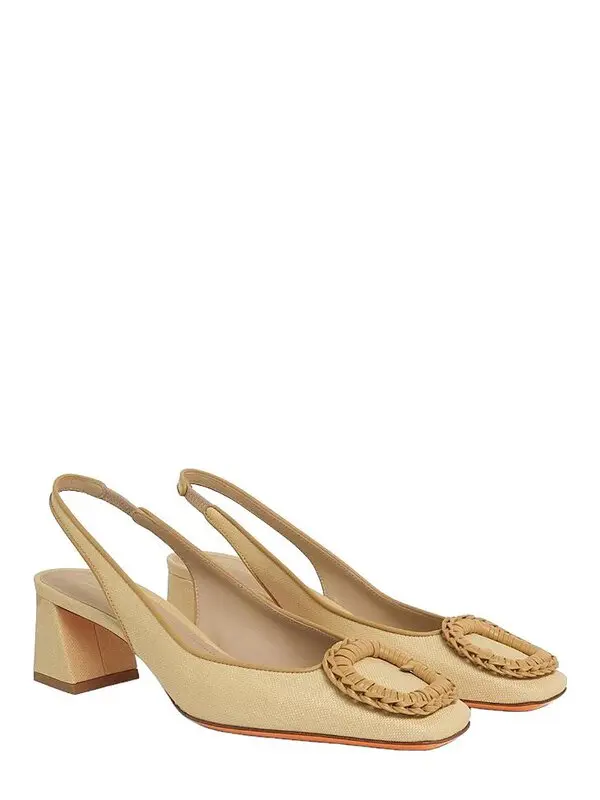 Santoni Raffia Mid-heel Slingback - Light Beige