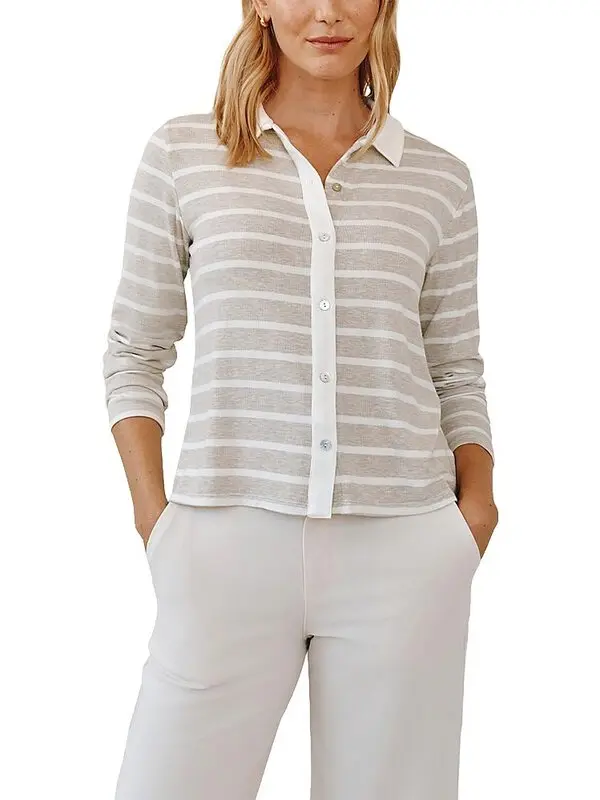 Bella Dahl Contrast Placket Button Down Shirt - Sand Stripe
