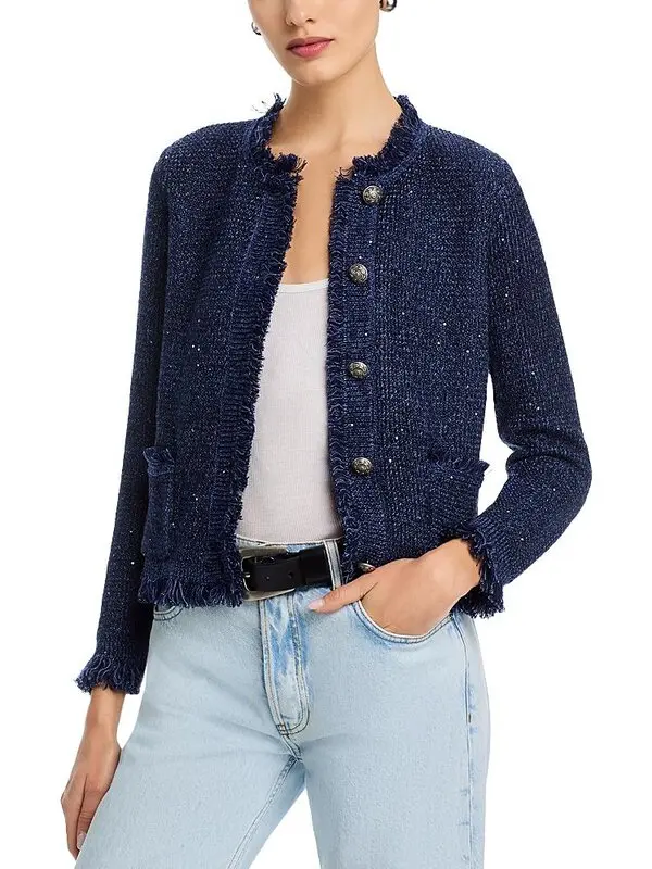 Kobi Halperin Kailey Metallic Knit Cardigan Sweater - Navy