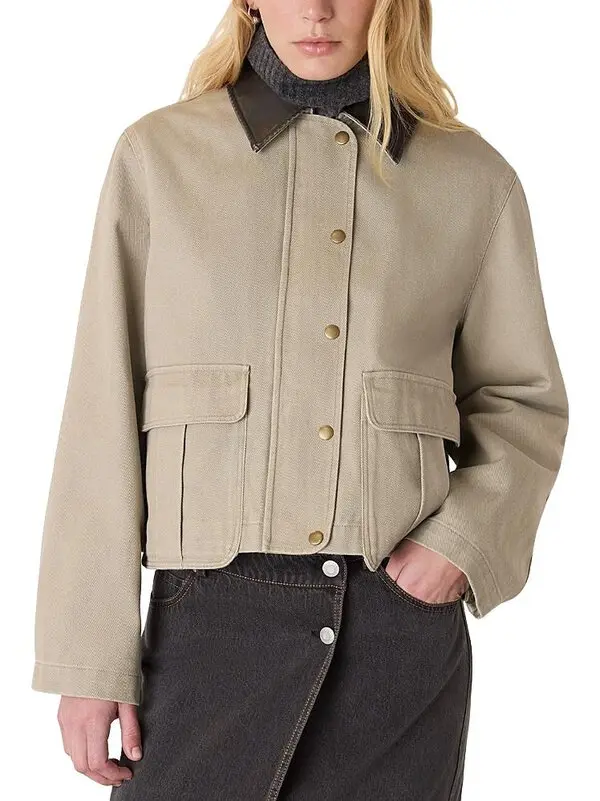 Whistles Casual Contrast Collar Jacket - Taupe