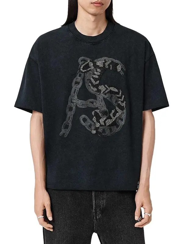 ALLSAINTS Scale Embellished Logo Graphic Tee - Washed Black