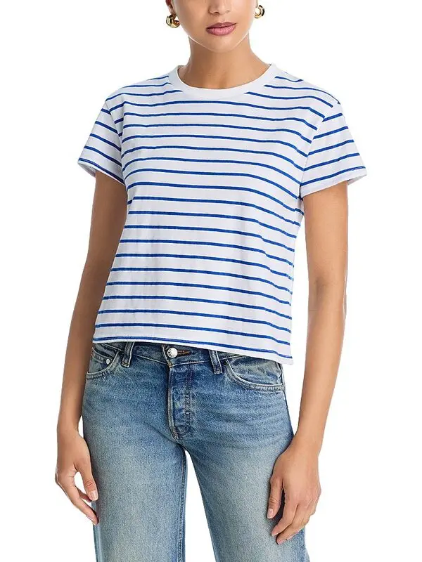 PERFECTWHITETEE Stripe Boxy Crewneck Tee - Cobalt Stripe