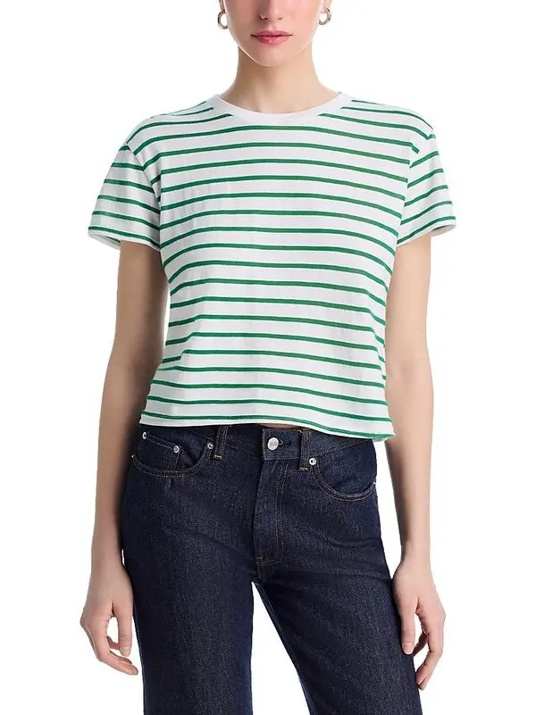 PERFECTWHITETEE Stripe Boxy Crewneck Tee - Grass Stripe