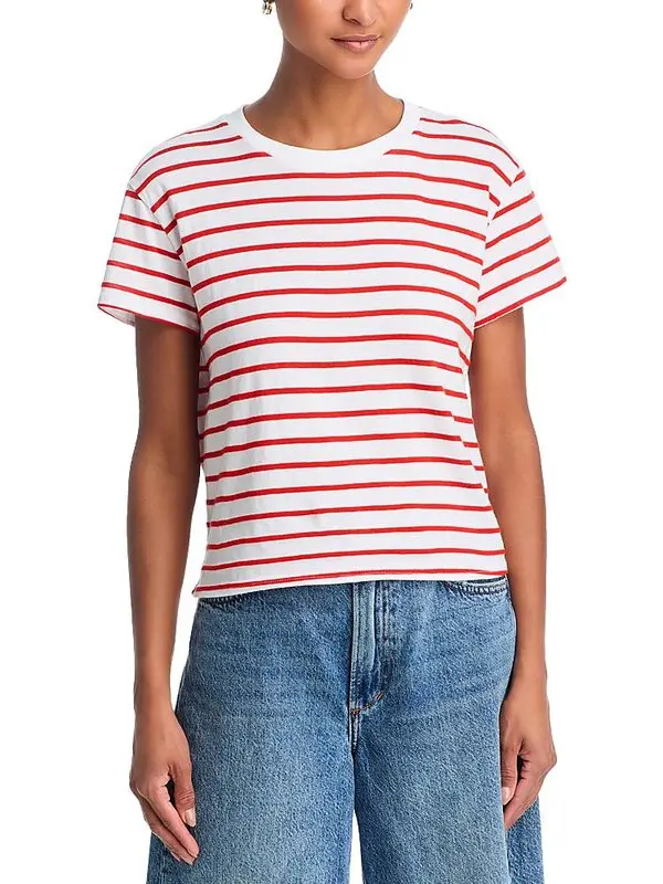 PERFECTWHITETEE Stripe Boxy Crewneck Tee - Tomato Stripe