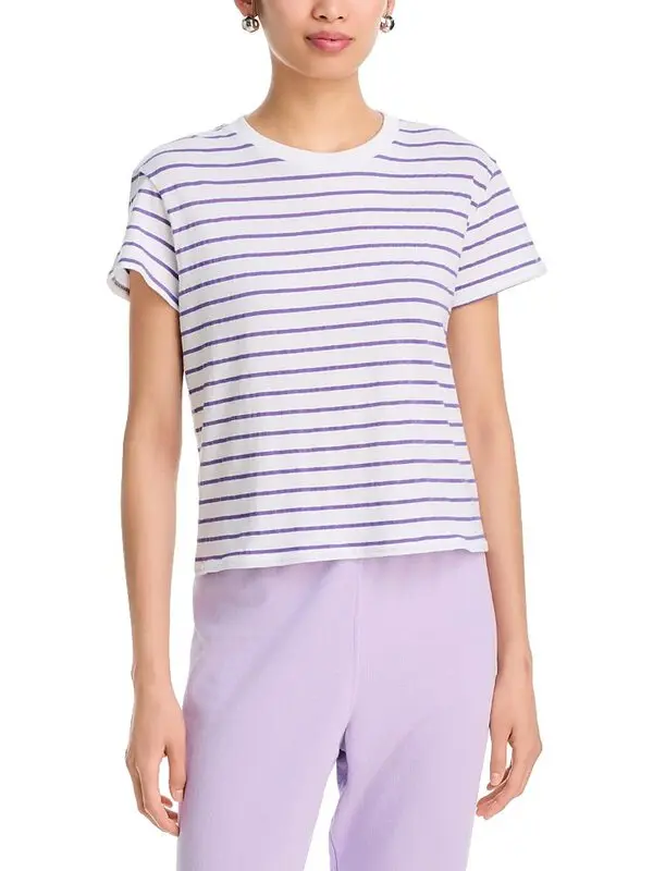 PERFECTWHITETEE Stripe Boxy Crewneck Tee - Ultraviolet/white Stripe