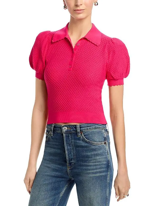Alice + Olivia Ramona Pointelle Polo Sweater - Deep Pink