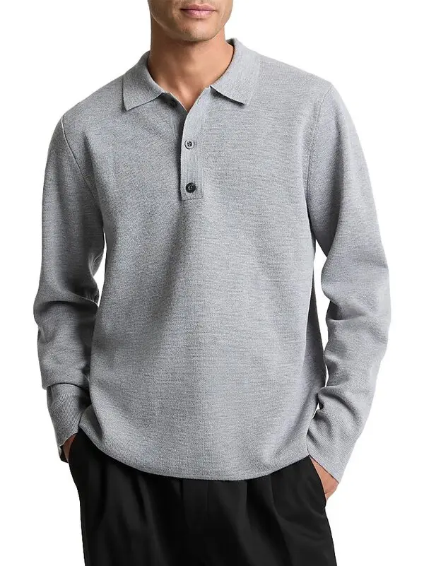 Vince Merino Wool Blend Milano Long Sleeve Polo - Heather Grey