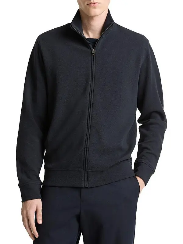 Vince Pique Full Zip Sweatshirt - Coastal/med Heather Grey