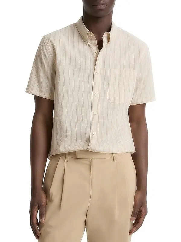 Vince Corbin Stripe Short Sleeve Shirt - Mineral/teak