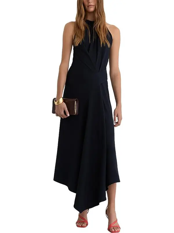 REISS Draped Midi Dress - Navy