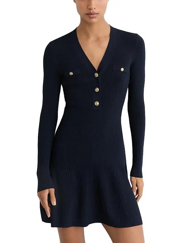 REISS Lavelle Knitted Mini Dress - Navy