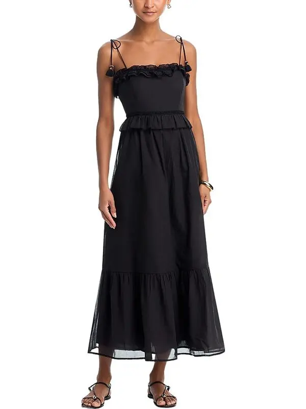 Aqua Ruffle Lace Midi Dress - Black