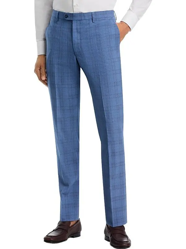 John Varvatos Slim Fit Plaid Suit Pants - Light Blue/ Brown