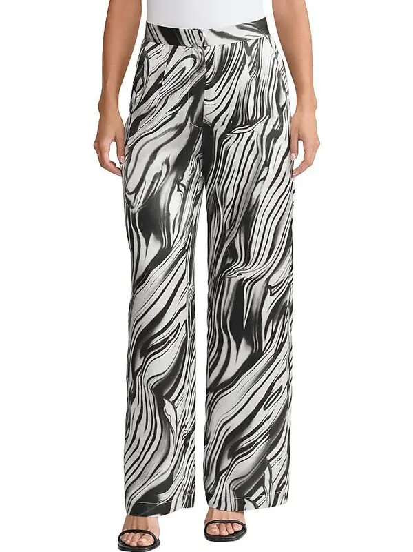 Misook Marble Print Wide Leg Silk Pants - Black/white