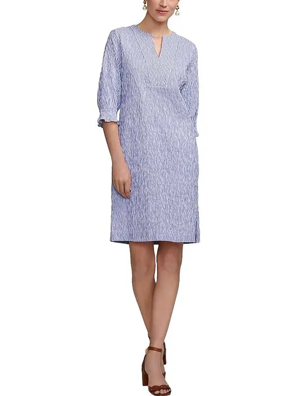 Foxcroft Alicia Jacquard Crinkle Dress - White/ Blue