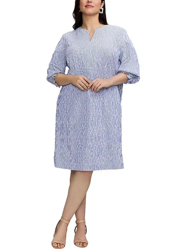 Foxcroft Alicia Jacquard Dot Crinkle Dress - White/ Blue