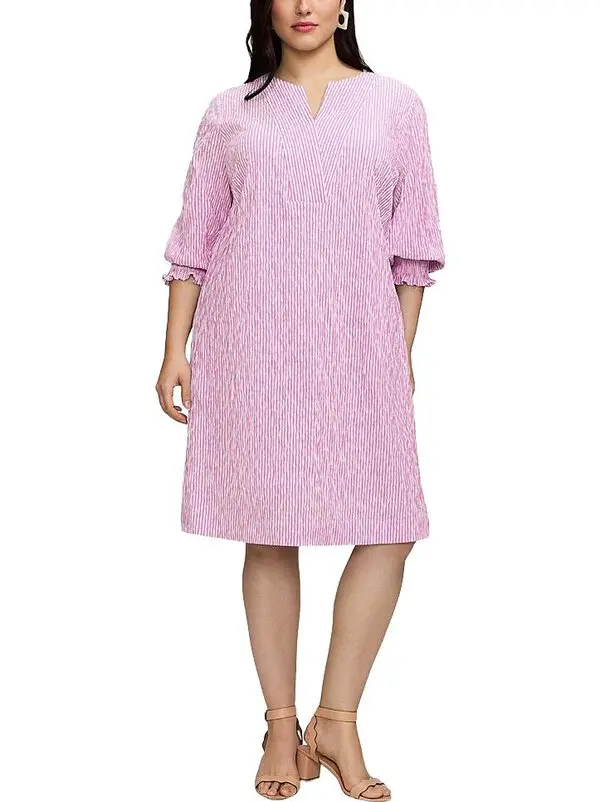 Foxcroft Alicia Jacquard Dot Crinkle Dress - White/ Pink
