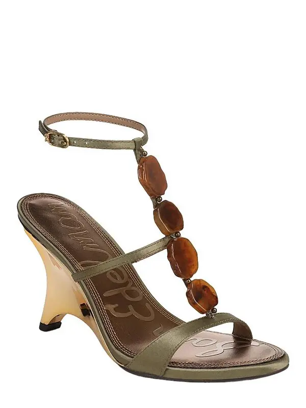 Sam Edelman Massey Embellished Sandals - Light Olive