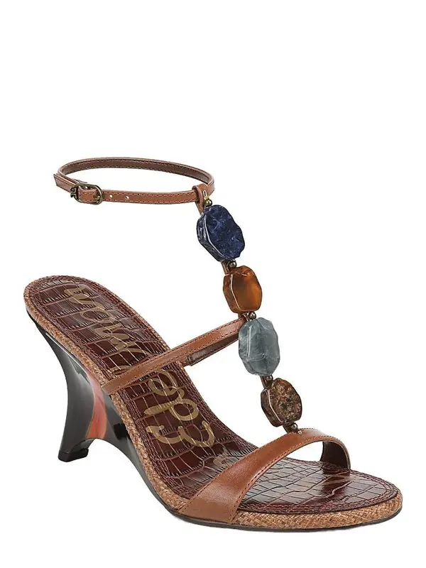 Sam Edelman Massey Embellished Sandals - Rich Cognac