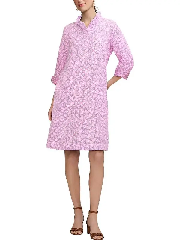 Foxcroft Tammy Geo Lattice Print Dress - Pink/ White