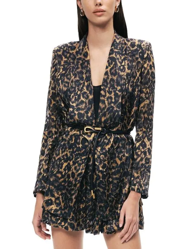 NOCTURNE Printed Leopard Belted Jacket - Multi-colored
