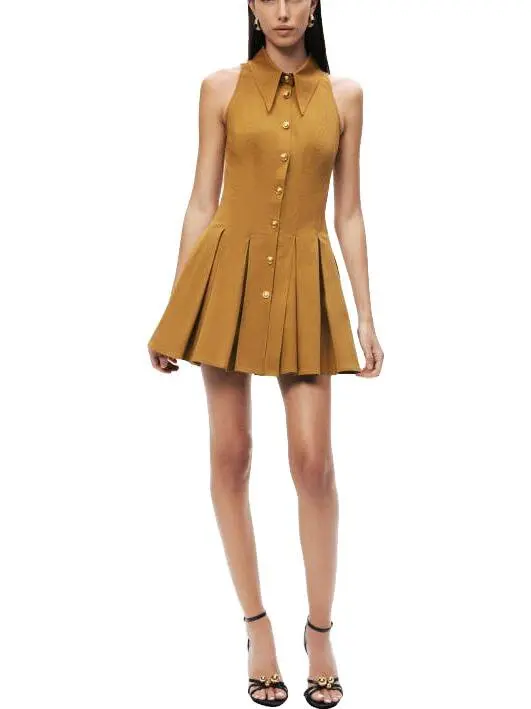 NOCTURNE Sleeveless Pleated Mini Dress - Camel