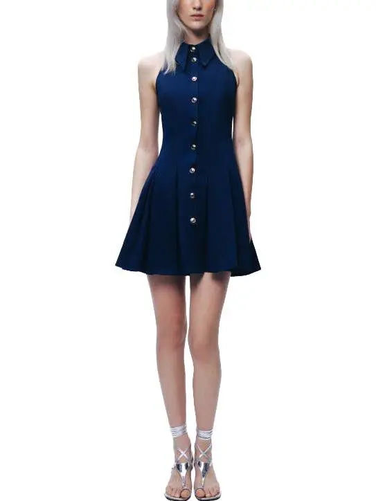 NOCTURNE Sleeveless Pleated Mini Dress - Navy