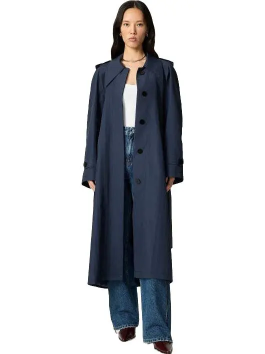NOCTURNE Single-breasted Cotton Trench Coat - Navy Blue