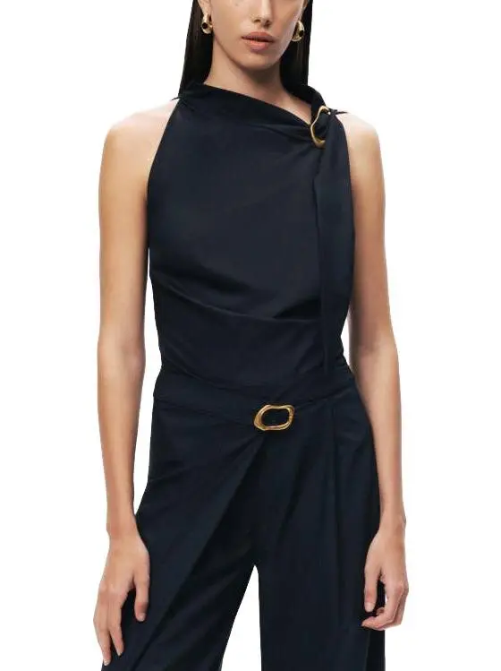 NOCTURNE Asymmetric Buckle-detail Blouse - Black