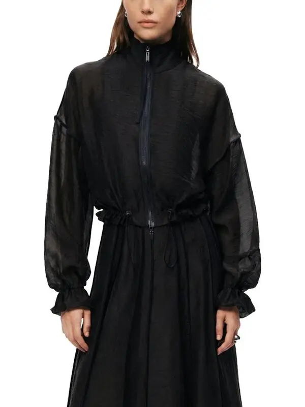 NOCTURNE Sheer Zip-front Jacket With Elasticated Cuffs And Hem - Black