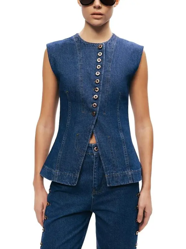 NOCTURNE Button-front Denim Vest - Navy Blue